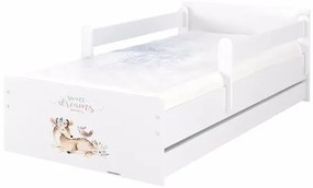 Dětská postel Max XL Srnka "Sweet dreams" 180x90 cm - Bílá - 1x krátká + 1x dlouhá zábrana se šuplíkem
