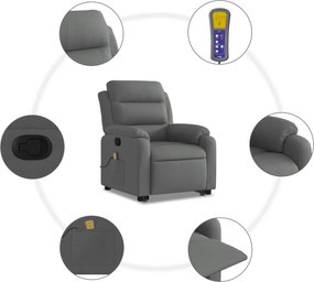 Zvedací masážní polohovací křeslo tmavě šedé textil 3204993