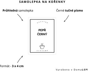 PEPŘ ČERNÝ - Samolepka na kořenky 3 x 4 cm - DomaLEP varianta: PRŮHLEDNÁ - tučné písmo