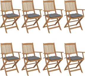 vidaXL Skládací zahradní židle s poduškami 8 ks masivní akácie [3074985] Barva: Šedá