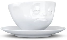 Bílý rozmrzelý porcelánový hrnek s podšálkem 58products