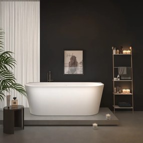 Erga Norah, volně stojící vana ke stěně 150x70 cm + odtoková zátka, bílá lesklá, ERG-NORAH-150070-WH-WH