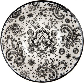 Bílá keramická miska s černým vzorem Mibbo - Ø 15*5 cm / 350 ml
