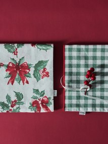 Sinsay - Bavlněné vánoční kuchyňské utěrky kostkované a s cesmínou 2 pack - zelená