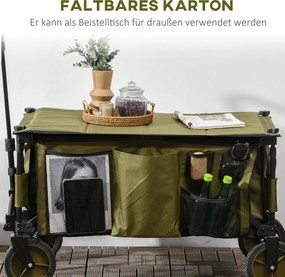 Bollerwagen, klappbar, 5 Seitentaschen, einziehbare Griff, bis 120 kg belastbar, Stahl, 108 x 55 x 93 cm, Grün