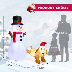 Costway 180 cm Nafukovací sněhulák s roztomilým pejskem Nafukovací vánoční