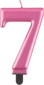 Svíčka dortová číslice 7 metalická, růžová 8 cm