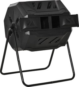 Outsunny 160L Dvoukamerový zahradní rotační kompostér s ventilačními otvory a ocelovými nohami 71x65x96 cm Černý