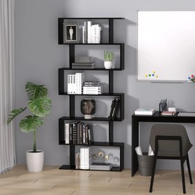 HOMCOM Moderní Knihovna se 6 Policemi pro Jídelnu, Obývací Pokoj a Kancelář 80x23x192 cm Černá