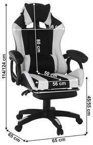 Kondela Kancelářské/herní křeslo s RGB LED podsvícením, černá/bílá, JOVELA