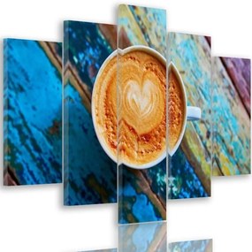 Obraz na plátně pětidílný Šálek kávy - 100x70 cm
