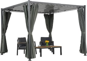 Antracitová pergola Tasos 3x3 m s moskytiérou a závěsy Garden Point