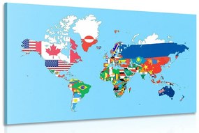 Obraz mapa světa s vlajkami - 90x60 cm