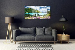 Obraz na skle Hora Les Jezero Krajina 100x50 cm