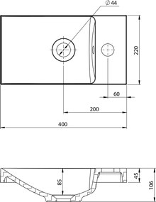 Sapho Sapho, AGOS betonové umyvadlo 40x22cm, levé/pravé, šedá lesk, AS40017