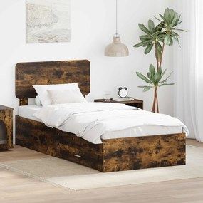 Rám postele s čelo Kouřový dub 90 x 190 cm Kompozitní dřevo 3412431