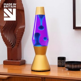 Mathmos Astro Gold, originální lávová lampa, zlatá s fialovou tekutinou a tyrkysovou lávou, 43cm
