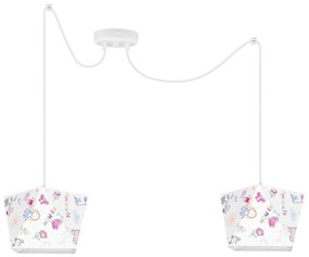 Dětské závěsné svítidlo Diamond Spider, 2x bílé textilní stínítko se vzorem