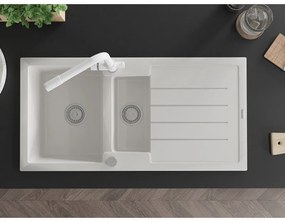 Mexen Andres, granitový dřez 1000x500x200 mm, 1,5-komorový + bílá baterie Duero, bílá, 6515-20-671600-20