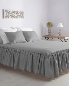 Přehoz Linen Frilly 160 x 210 cm světle šedý