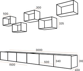 GAB Obývací stěna LORONA 32, Černá/Dub Artisan 300 cm