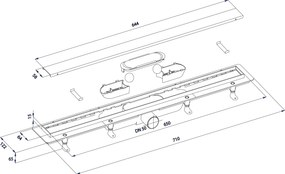 Polysan Flise sprchový kanálek pro dlažbu 71 x 12,2 x 6,5 cm nerez 73671 Koupelny Bernold