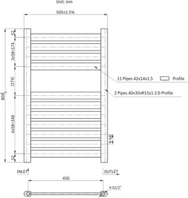 Gamma Artic, topné těleso 500x800 mm, 327 W, zlatá matná, GMA-ARCT-8050-GD
