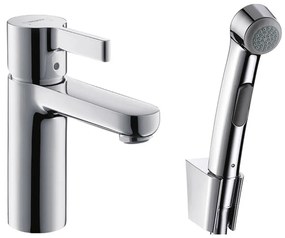 Hansgrohe Metris S, umyvadlová baterie s ruční sprchou Bidette, chromová, 31160000