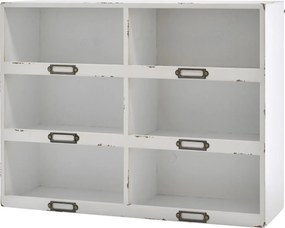 Bílá antik nástěnná polička Chic Antique s 6 přihrádkami – 50*14,5*37 cm