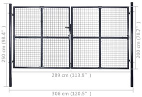 vidaXL Marketos Pletivá zahradní branka pozinkovaná ocel 300 x 200 cm šedá