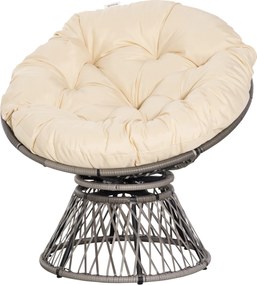 Papasan křeslo Outsunny s polstrováním – 360° otočné ratanové křeslo Bežová B87 x D97 x H86 cm | Aosom