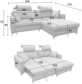 Rozkládací rohová sedací souprava s úložným prostorem do L HORTA pravá zelená