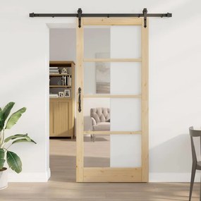 Posuvné dveře 93 x 211 cm Masivní borové dřevo a sklo Přírodní 3332345