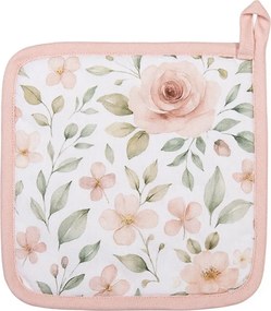Bílá bavlněná chňapka - podložka s růžemi Soft Romantic Blush - 20*20 cm