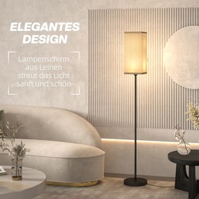 HOMCOM Moderní stojací lampa s textilním stínidlem a nožním vypínačem, pro obývací pokoj a ložnici, kov, černá