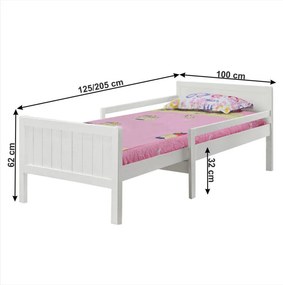 Postel s nastavitelnou délkou 90x120–200, bílá, EUNIKA Kondela 0000261210