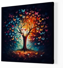 Obraz na plátně - Barevný motýlí strom života FeelHappy.cz Velikost obrazu: 80 x 80 cm