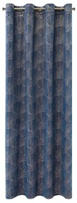 Modrý sametový závěs na kroužcích GOJA s lesklým potiskem 140x250 cm