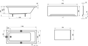 Ravak 10° 170 x 75 cm CA71000000 vana snowwhite