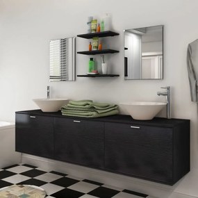 Desetikusový set koupelnového nábytku s umyvadlem a baterií, černý - Default Title