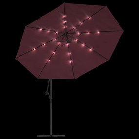 Boční zahradní slunečník s LED osvětlením bordó 350 cm 313782