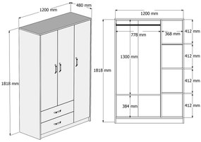 Hanah Home Šatní skříň Grande 3508, Dub, Šedá