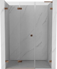 Mexen Lunar-F, L skládací levé sprchové dveře 140 cm, 8mm čiré sklo, růžové zlato profil, 836SL-140-050-60-00-L