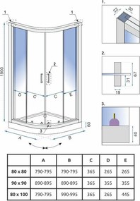 Čtvrtkruhový sprchový kout REA LOOK 80x80 cm, chrom/transparent + vanička Look bílá