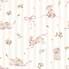 Tapeta růžoví králíci s pruhy 280x50 cm