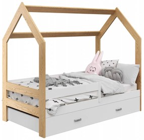Dětská postel Domek 80x160 cm D3, rošt ZDARMA - borovice (Barva zábrany: Bílá, Barva úložného prostoru: Bílá, Volba matrace: S matrací)