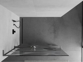 Mexen Kioto+ L, sprchová zástěna Walk-In s poličkou a věšákem 80 x 200 cm, 8mm čiré sklo bílý vzor, ​​grafitový profil, 800-080-123-95-97
