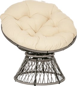 Papasan křeslo Outsunny s polstrováním – 360° otočné ratanové křeslo Bežová B87 x D97 x H86 cm | Aosom