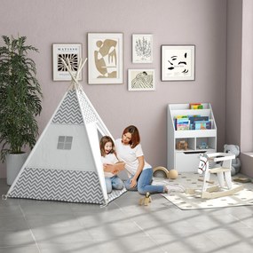 HOMCOM Dětský teepee stan Indický - dim. 1,2L x 1,2W x 1,55H m - Uzavíratelná dveřní okna, podložka, polštář a taška na nošení součástí balení - Inte…