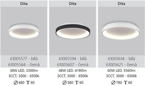 Palnas Stropní LED svítidlo DITA, bílé, ø 58 cm Stmívání, řízení: Dálkové ovládání, Dálkový ovladač: S dálkovým ovladačem